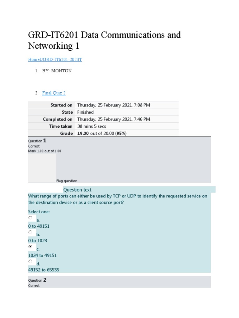 UGRD IT6201 Data Communications and Networking 1 QFINAL 2 | PDF | Transmission Control Protocol ...