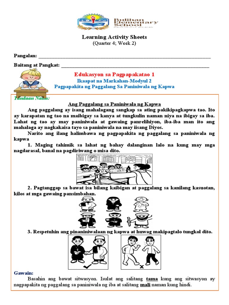 Learning Activity Sheets: Edukasyon Sa Pagpapakatao 1 | PDF