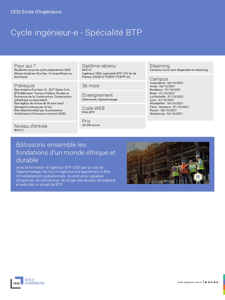 Cesi Cycle Ingenieur e Specialite BTP Fisa BTP | PDF | Pédagogie | Apprentissage