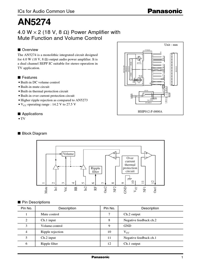 AN5274 IC Audio Toshiba 21 | PDF | Capacitor | Electrical Network