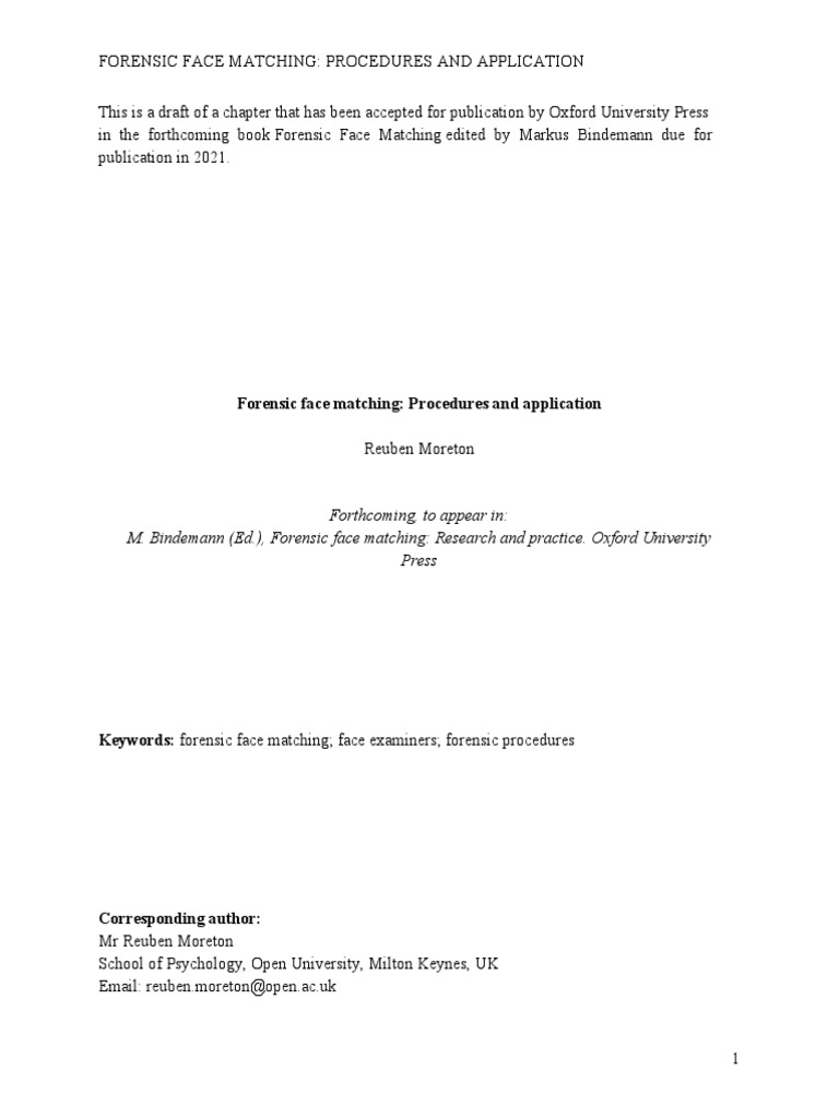Forensic Face Matching: Procedures and Application | PDF | Forensic ...
