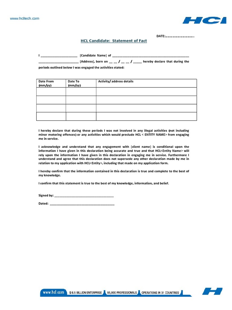 HCL Candidate: Statement of Fact | PDF