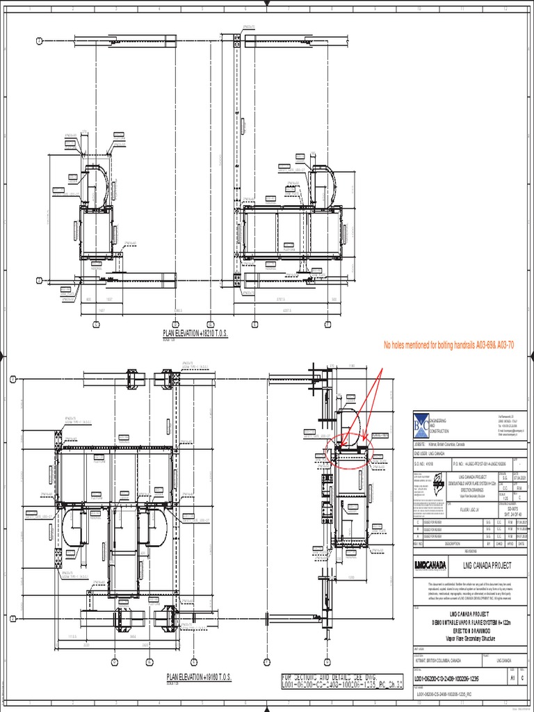 Plan Elevation +18210 T.O.S.: No Holes Mentioned For Bolting Handrails A03-69& A03-70 | PDF ...