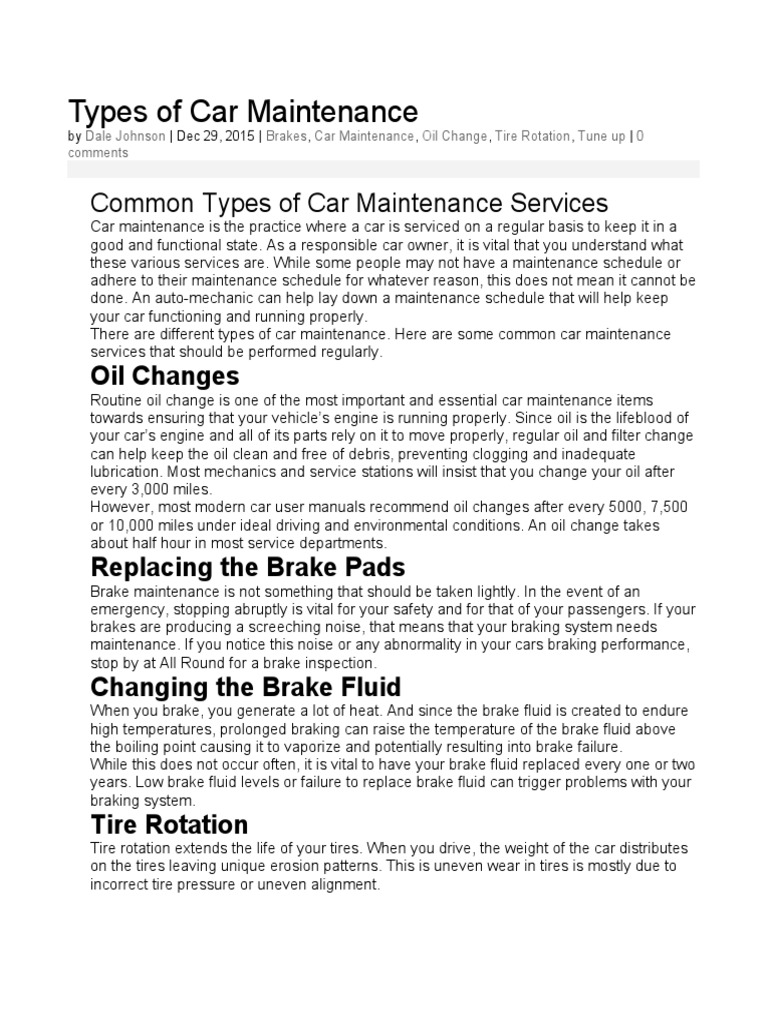 Types of Car Maintenance | Download Free PDF | Brake | Car
