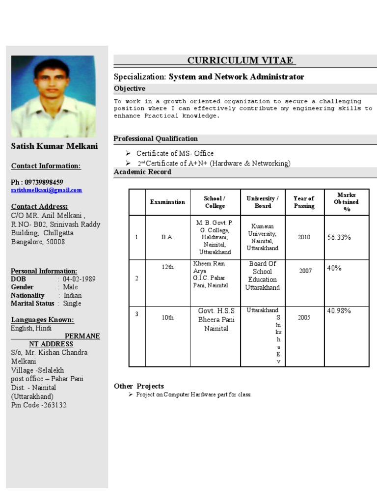 Resume. - Satish Kumar Melkani New Resume | Download Free PDF | System ...