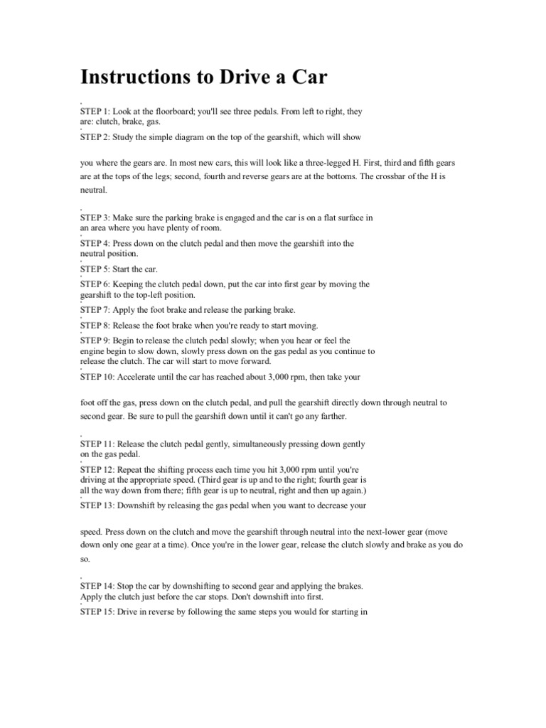 Instructions To Drive A Car | PDF | Manual Transmission | Automatic ...