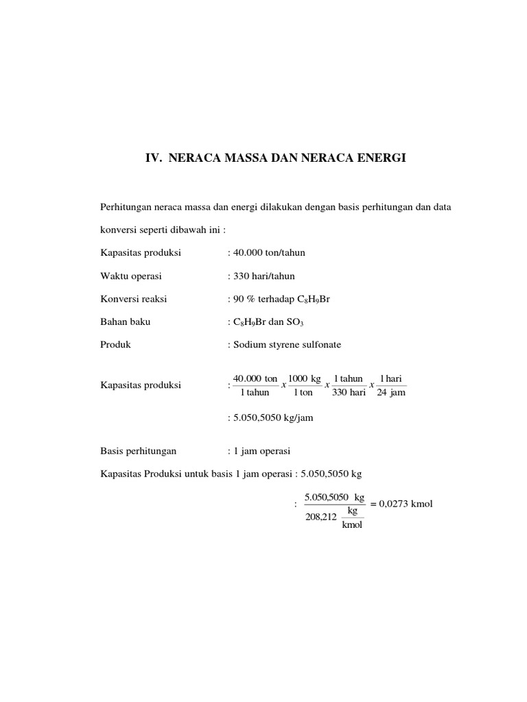 Neraca Massa & Energi Produksi | PDF | Griya & Taman | Teknologi & Rekayasa