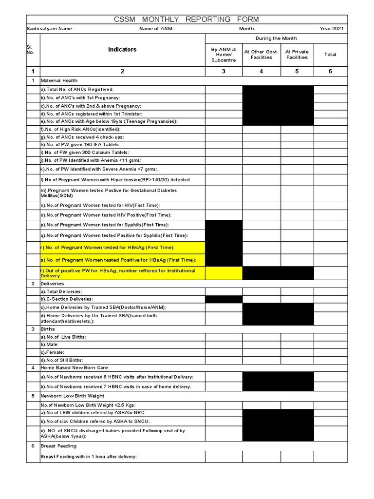 Revised CSSM Monthly Reporting Format For ANMs | PDF | Science ...