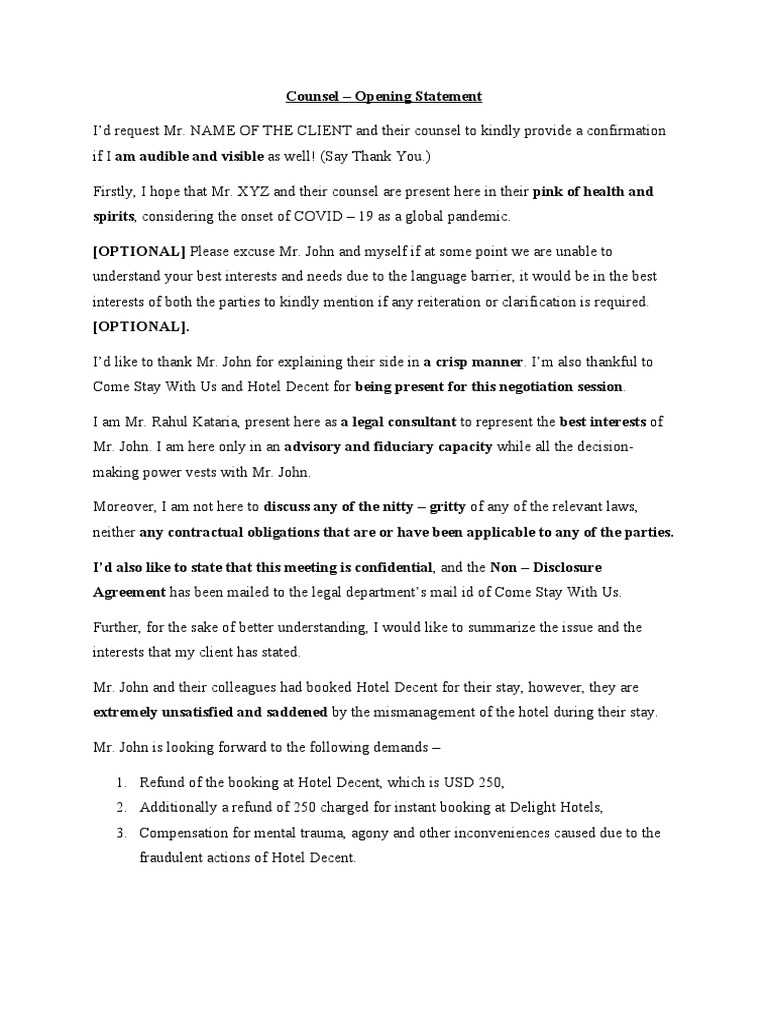 Opening Statement For International Negotiation Competition | PDF ...