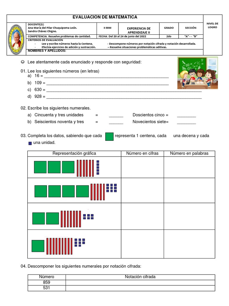 EVALUACIÓN DE MATEMÁTICA 2do Grado II Experiencia de Aprendizaje | PDF ...