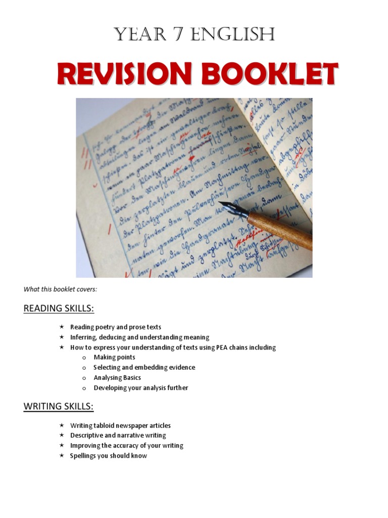 Year 7 English Revision Booklet | PDF | Poetry | Writing