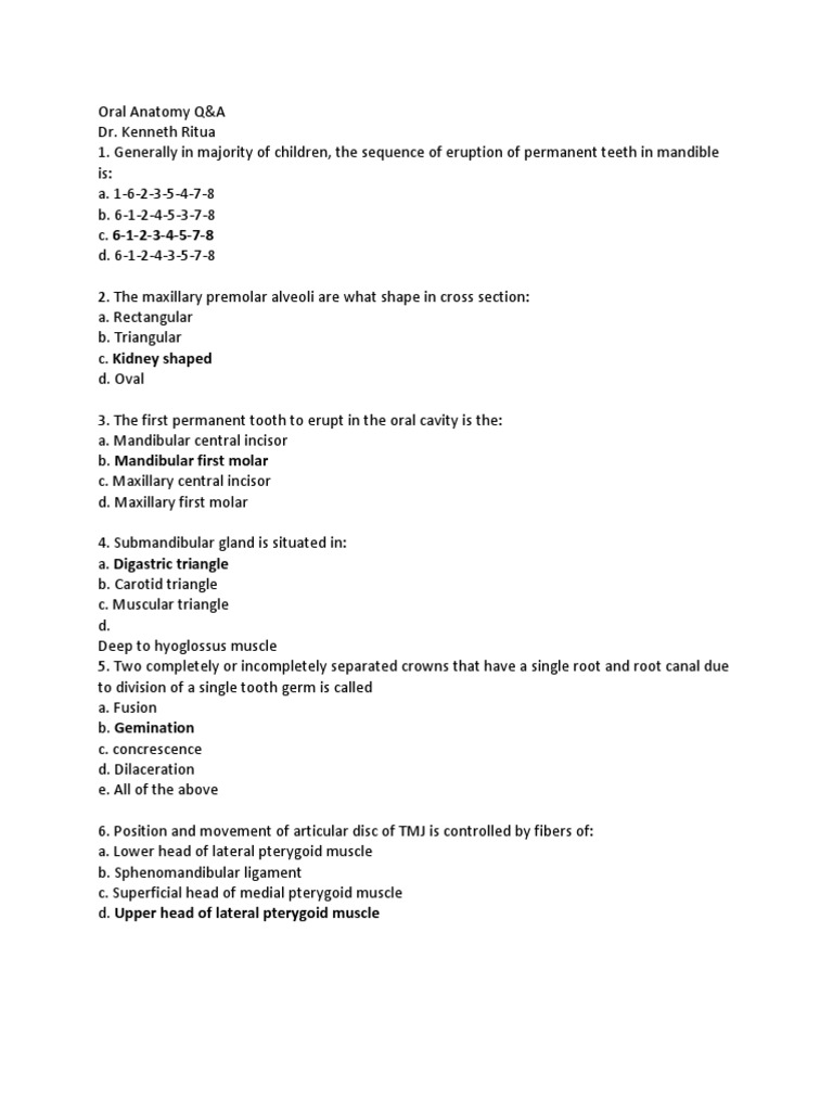 Oral Anatomy Q&A | PDF | Dental Anatomy | Mouth