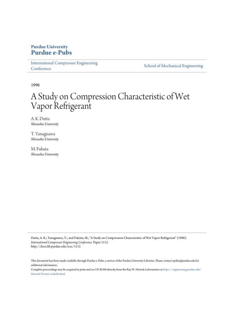 A Study On Compression Characteristic of Wet Vapor Refrigerant-Dutta1996 | PDF | Evaporation ...