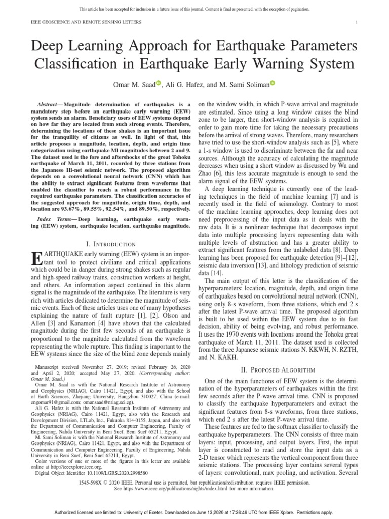 Deep Learning Approach For Earthquake Parameters Classification in Earthquake Early Warning ...
