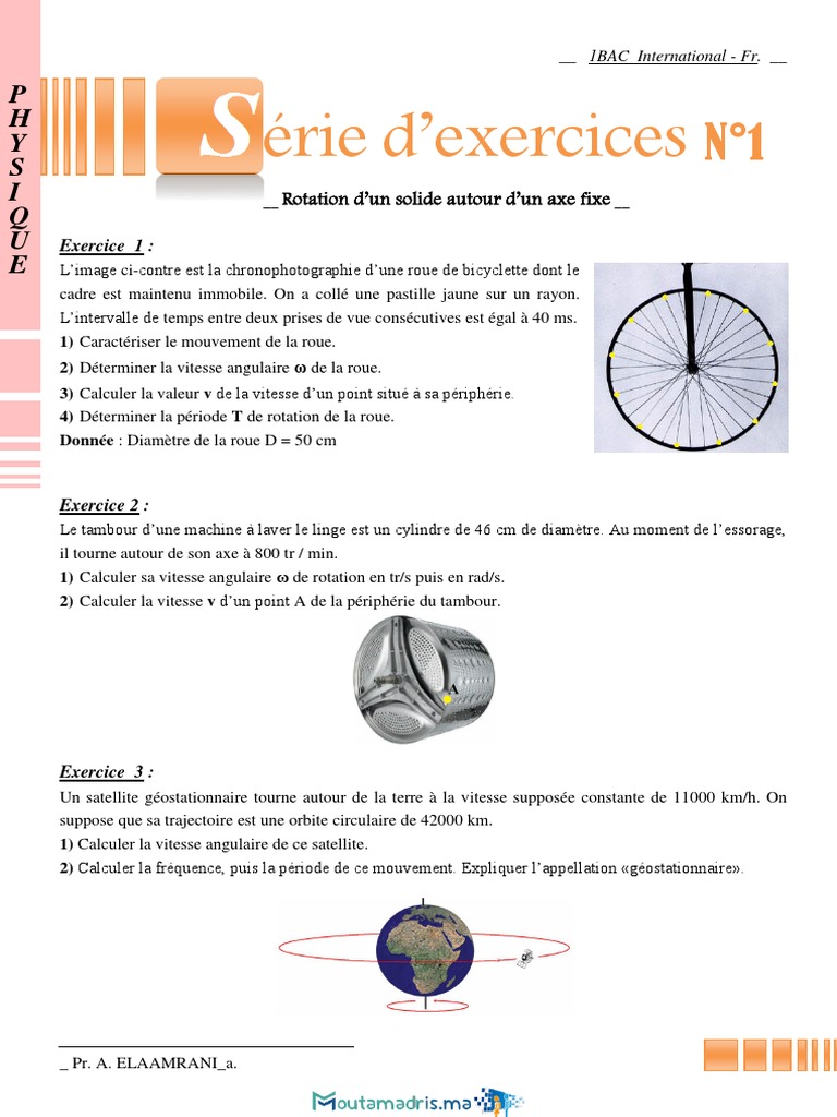 Exercices de rotation 1BAC SM | PDF | Mouvement de rotation | Rotation