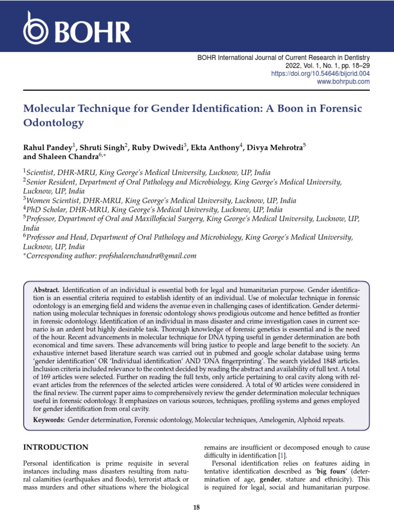 Molecular Technique For Gender Identification: A Boon in Forensic ...
