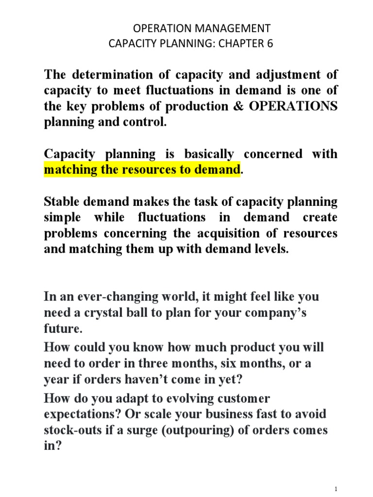 Operation Management Capacity Planning: Chapter 6 | Download Free PDF ...