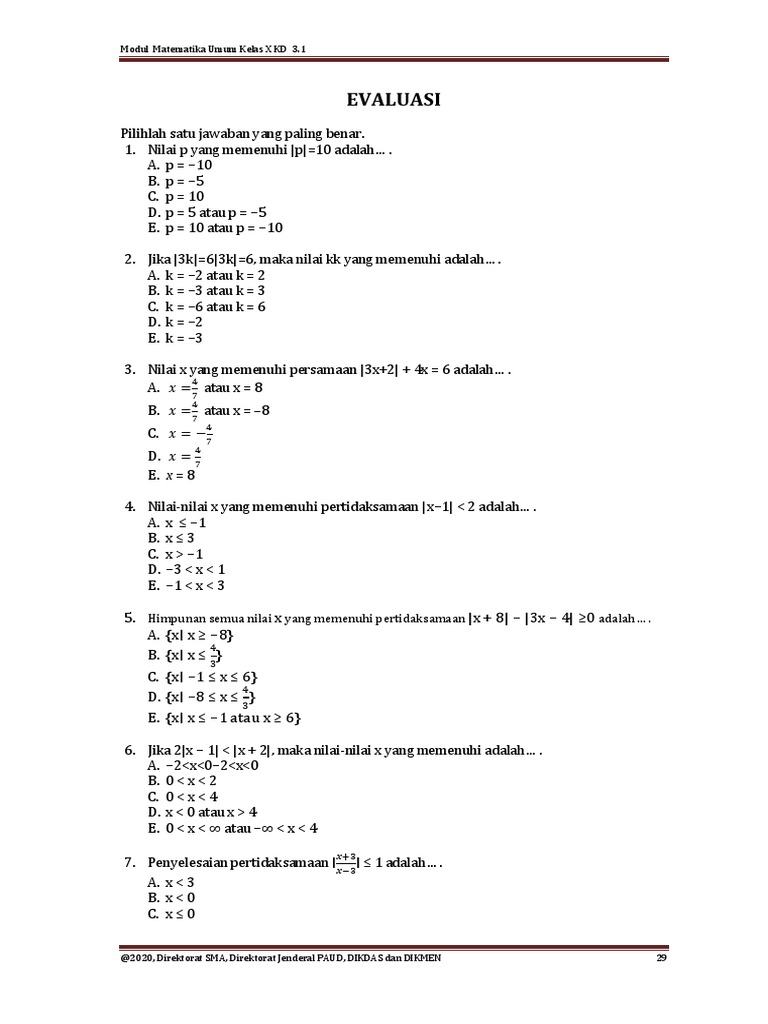 Soal-Soal Nilai Mutlak | PDF