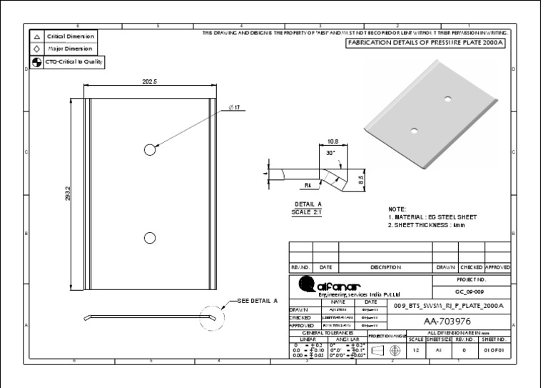 Critical Dimension Major Dimension CTQ-Critical To Quality: Fabrication ...