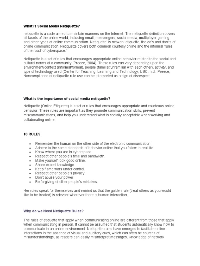 What Is Social Media Netiquette | PDF | Etiquette | Popular Culture ...