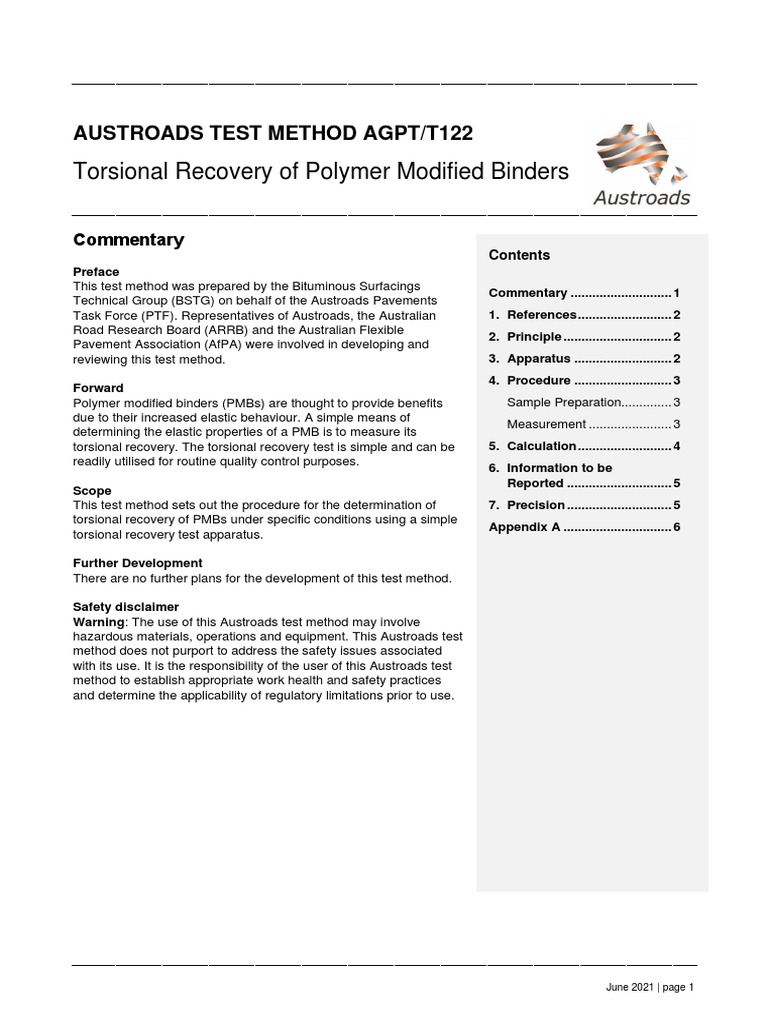 Austroads Test Method Agpt122 Torsional Recovery For BSTG | PDF | Screw ...