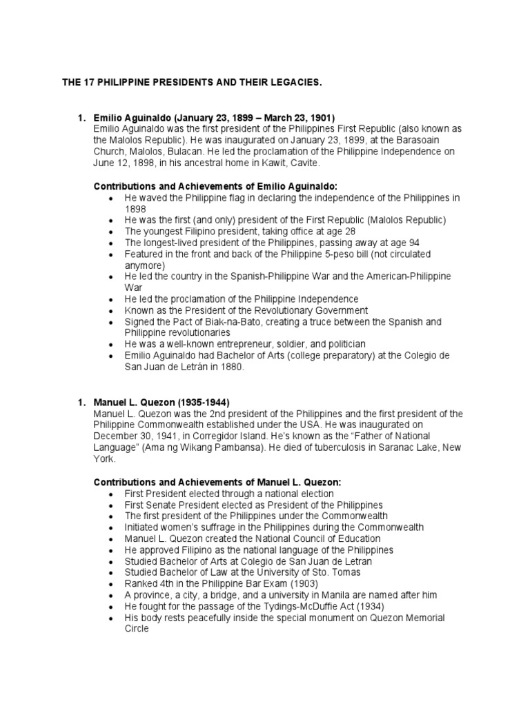 The 17 Presidents and Their Legacies | PDF | Rodrigo Duterte ...
