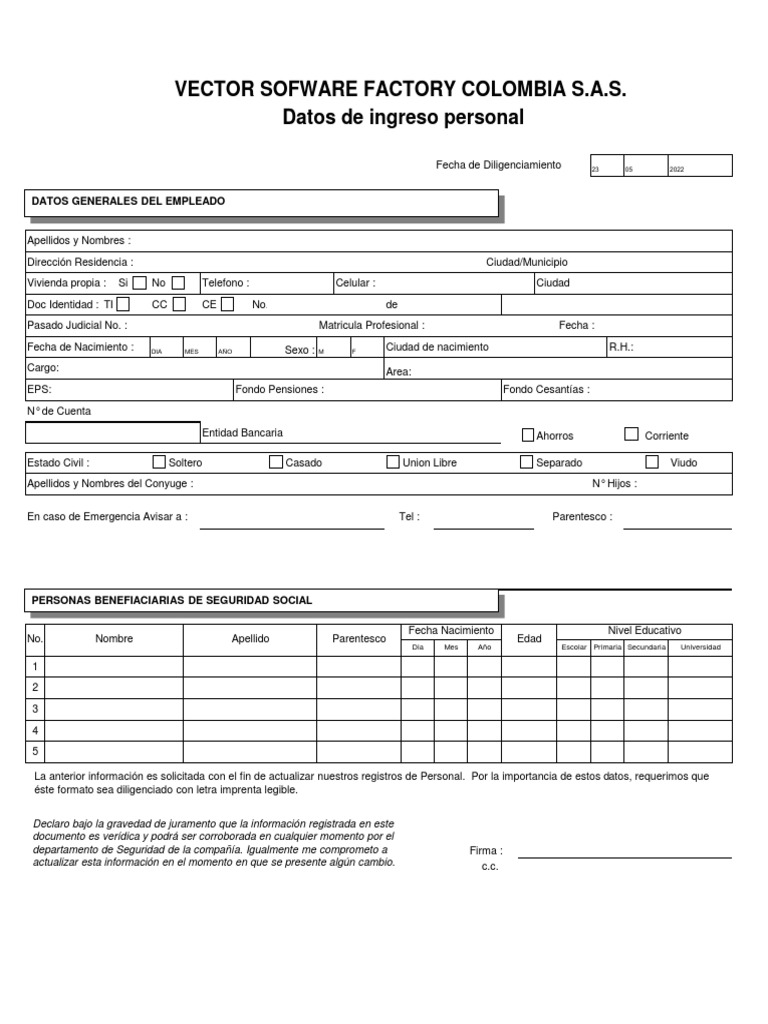 Formato Ingreso Personal | PDF | Gobierno y personalidad ...