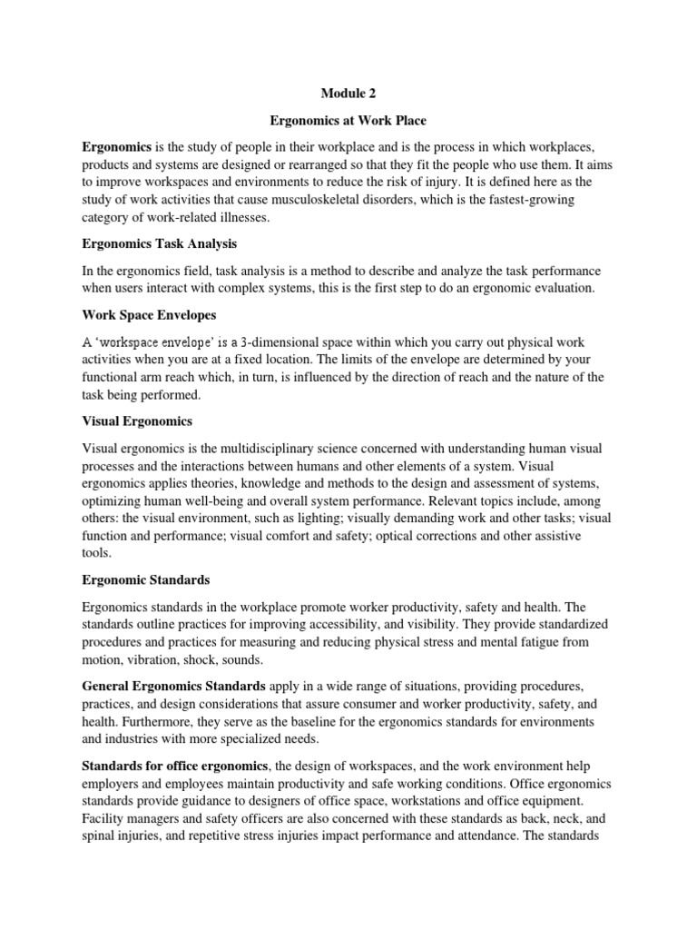 Module 2 Ergonomics at Work Place | PDF | Human Factors And Ergonomics ...
