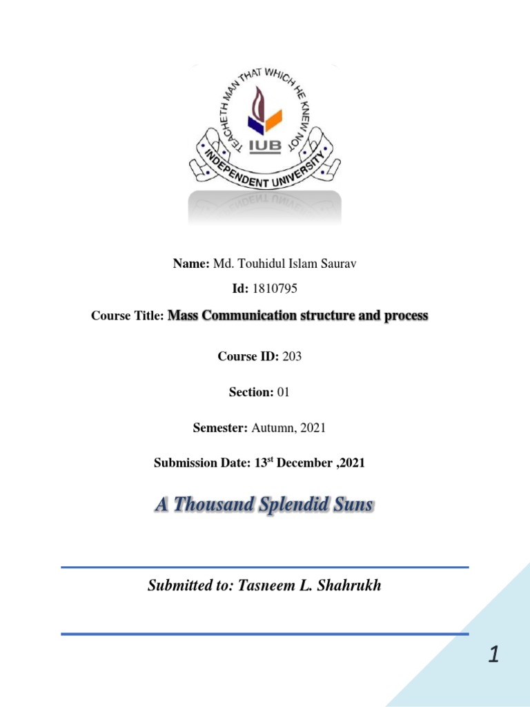 A Thousand Splendid Suns Analysis | PDF
