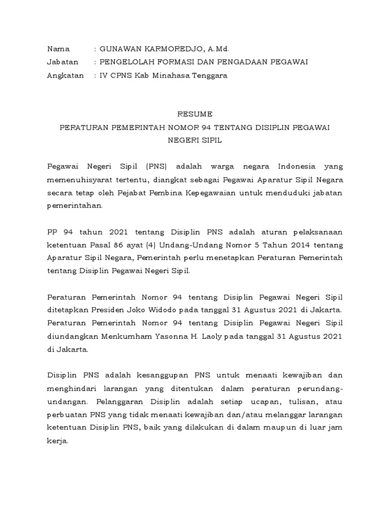 Gunawan Karmoredjo - Resume - PP 94 Tahun 2021 | PDF | Pengelolaan ...