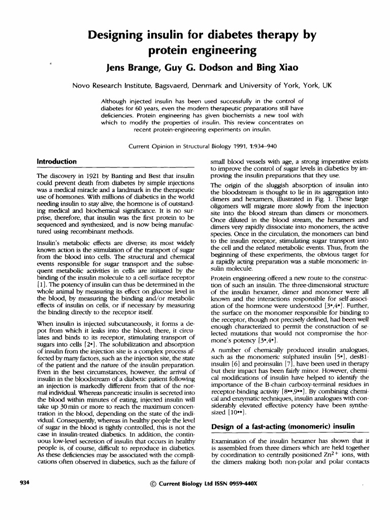 Designing Insulin For Diabetes Therapy by Protein Engineering | PDF ...