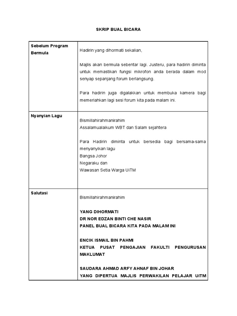 Skrip Bual Bicara | PDF