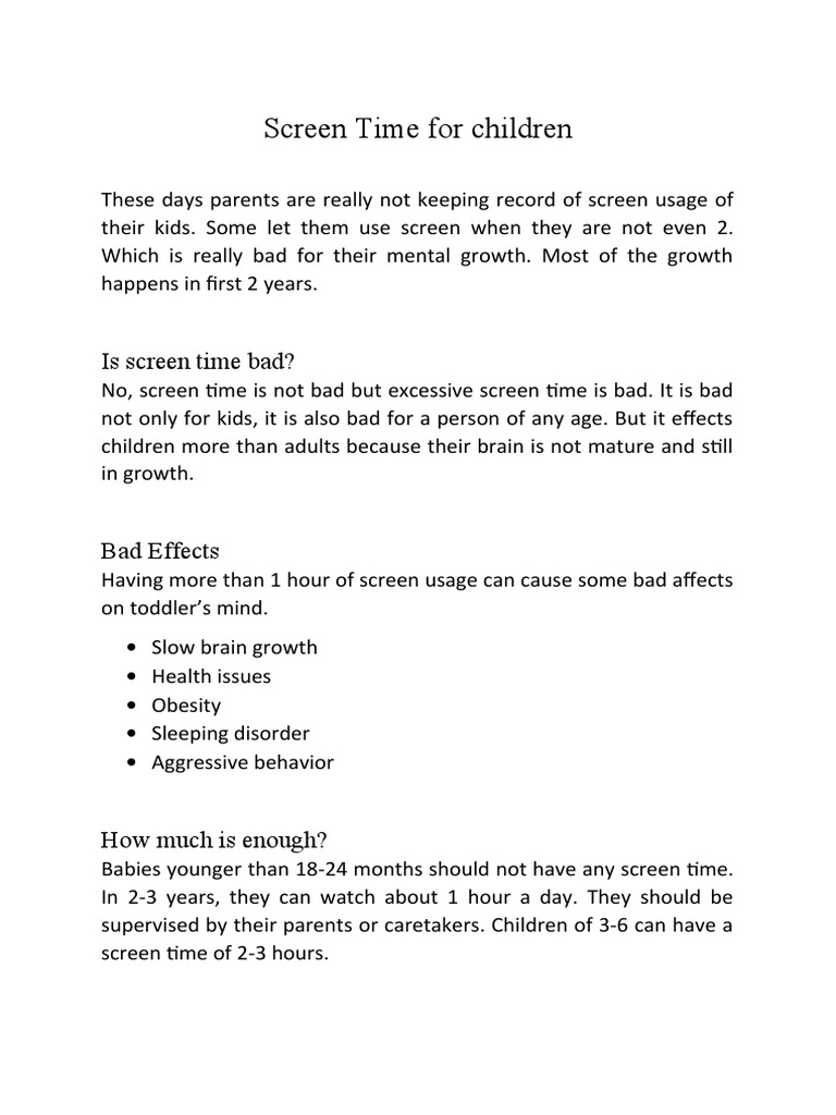 Screen Time For Children | PDF | Psychology | Childhood