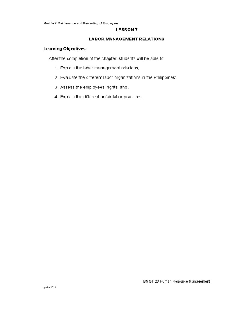 Lesson 6 Labor Management Relations | PDF | Employment | Mediation