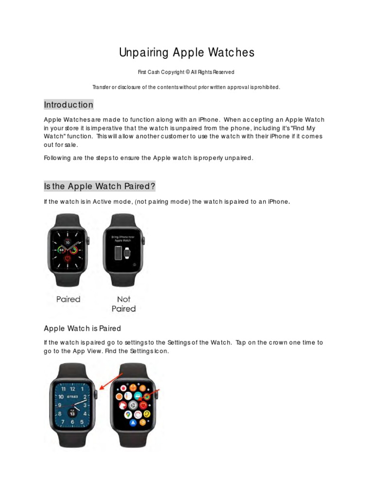 Unpairing Apple Watches - Printable Version | PDF | Apple Watch | I Phone