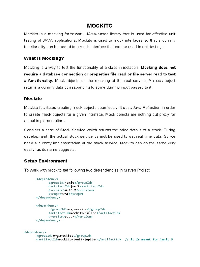Mockito: What Is Mocking? | PDF | Object (Computer Science) | Method (Computer Programming)