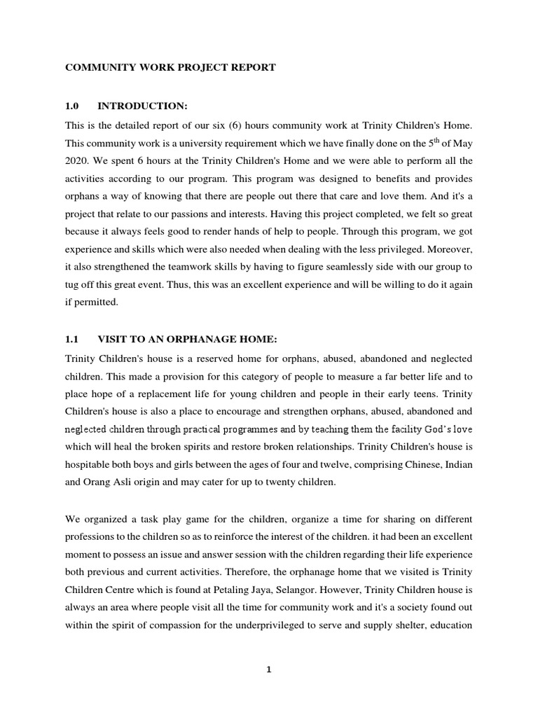 Community Service at Trinity Orphanage | PDF | Orphanage | Adolescence