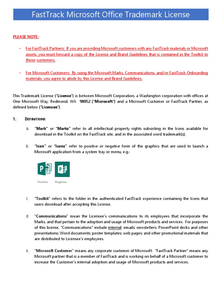 Microsoft Office 365 FastTrack Brand Guidelines | PDF | License | Trademark