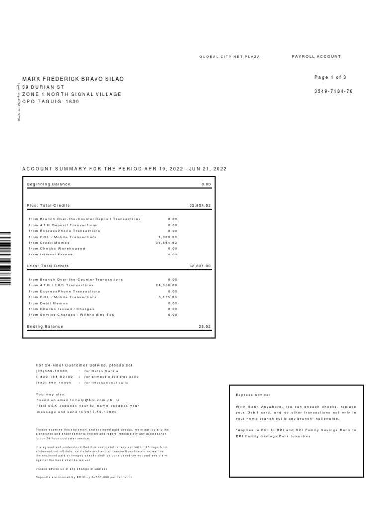 Payroll Account Summary Statement | PDF