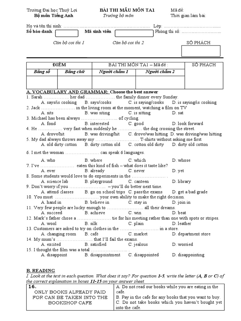 TA1 Exam Sample for English Students | PDF
