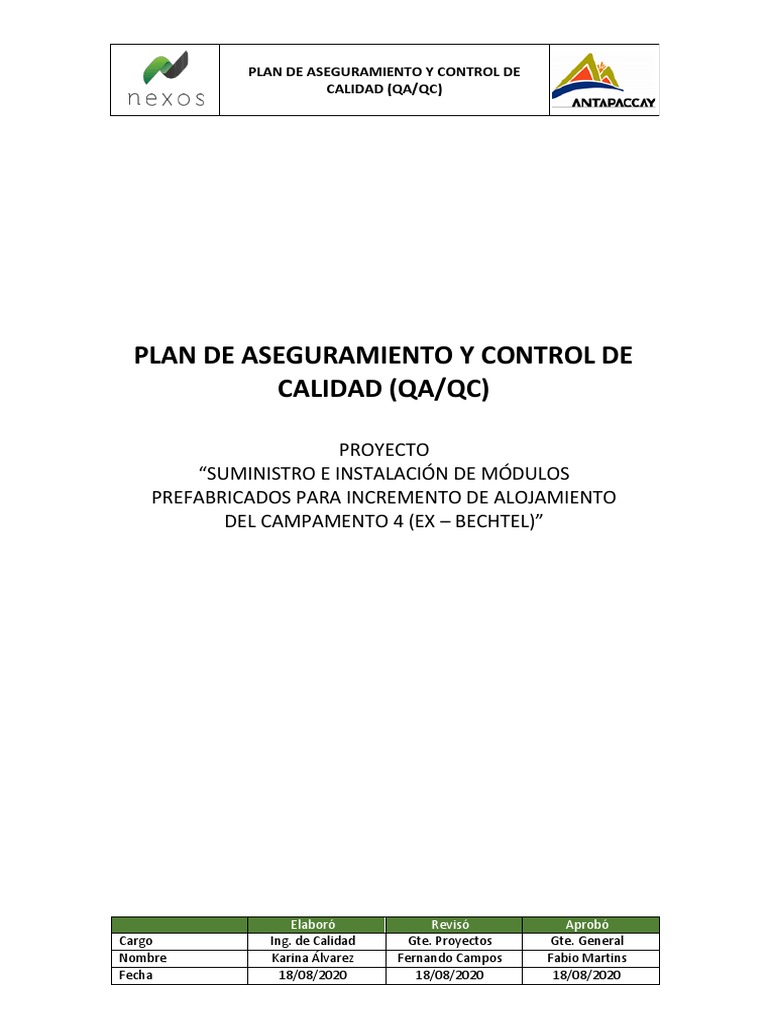 Plan de Calidad | PDF | Calidad (comercial) | Sistema de manejo de calidad