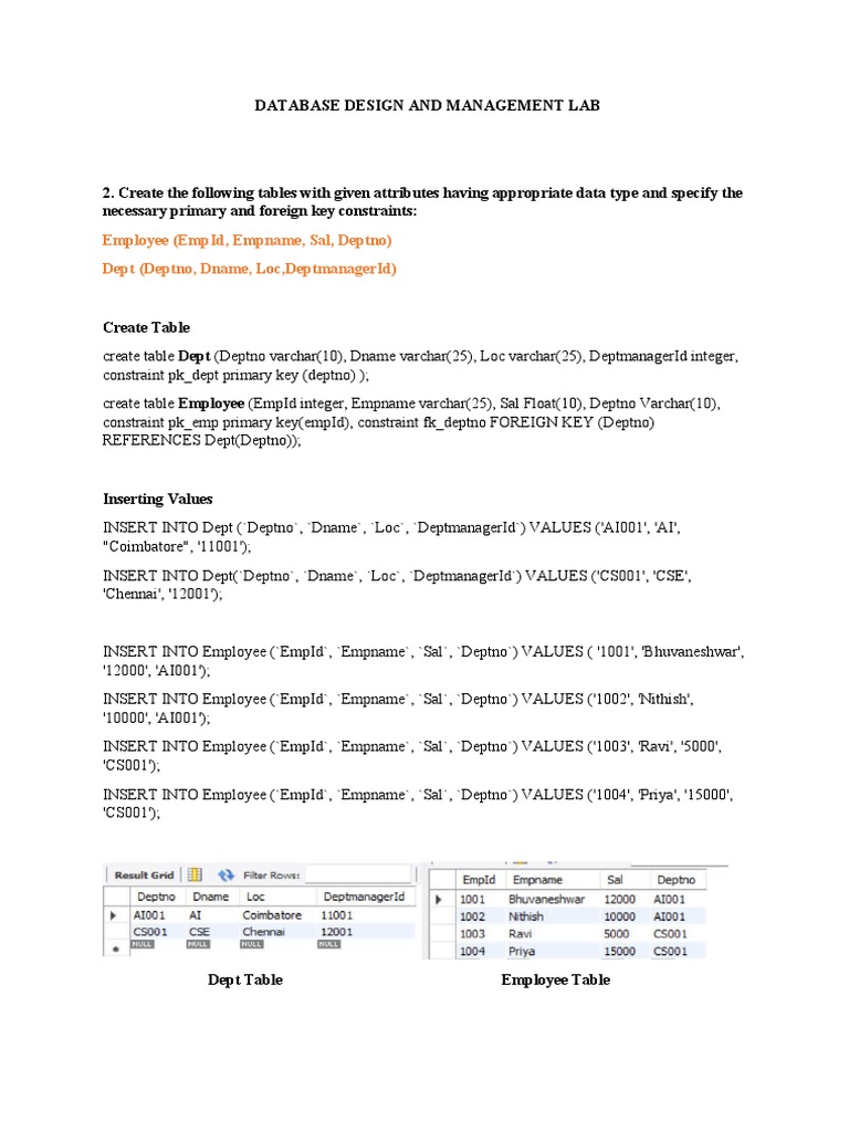 Exp Database Design and Management Lab | PDF | Relational Database ... Exp Database Design and Management Lab | PDF | Relational Database ...