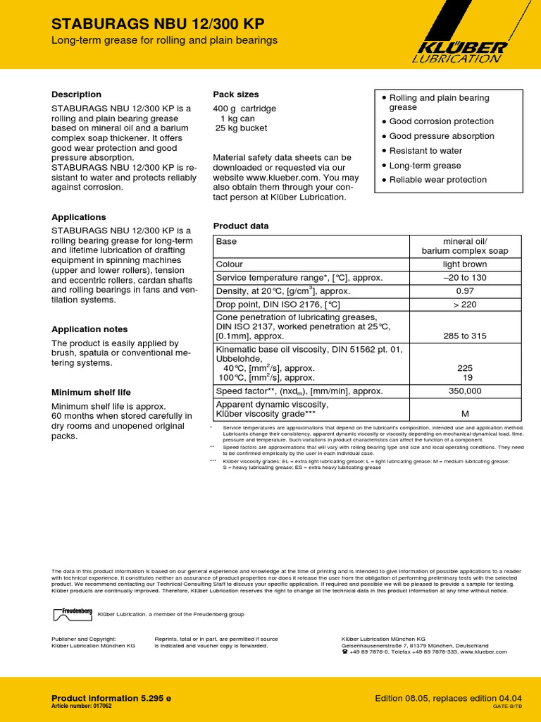 Staburags Nbu 12/300 KP: Long-Term Grease For Rolling and Plain ...