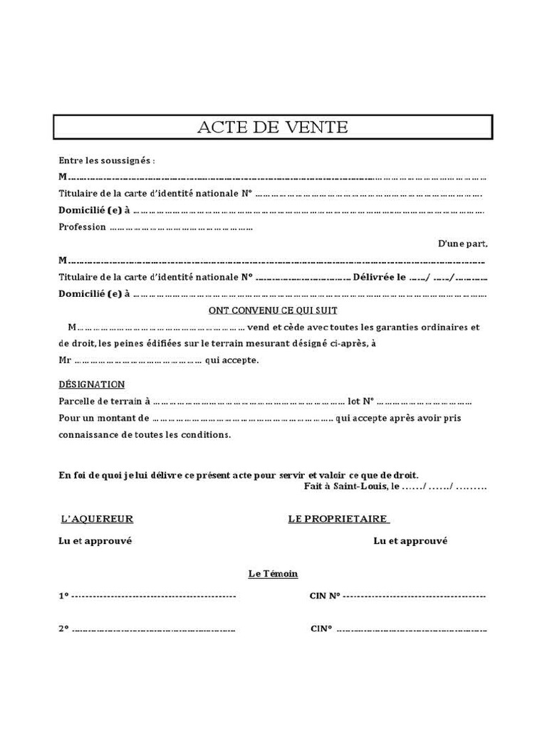 Acte de Vente | PDF