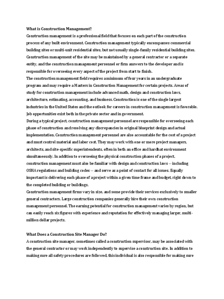 What Is Construction Management | PDF | General Contractor ...