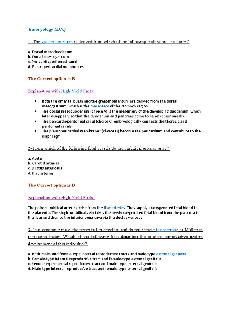 Embryology MCQ Review: Understanding the Development of Key Embryonic ...