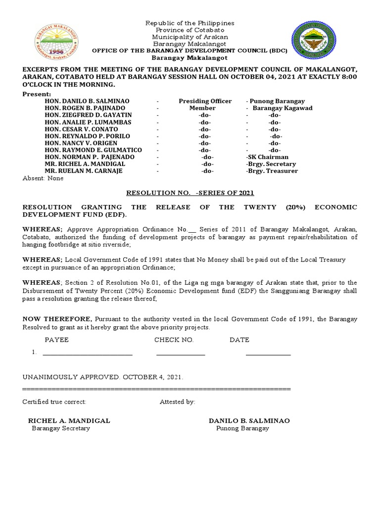 Office of The Barangay Development Council (BDC) | PDF | Government
