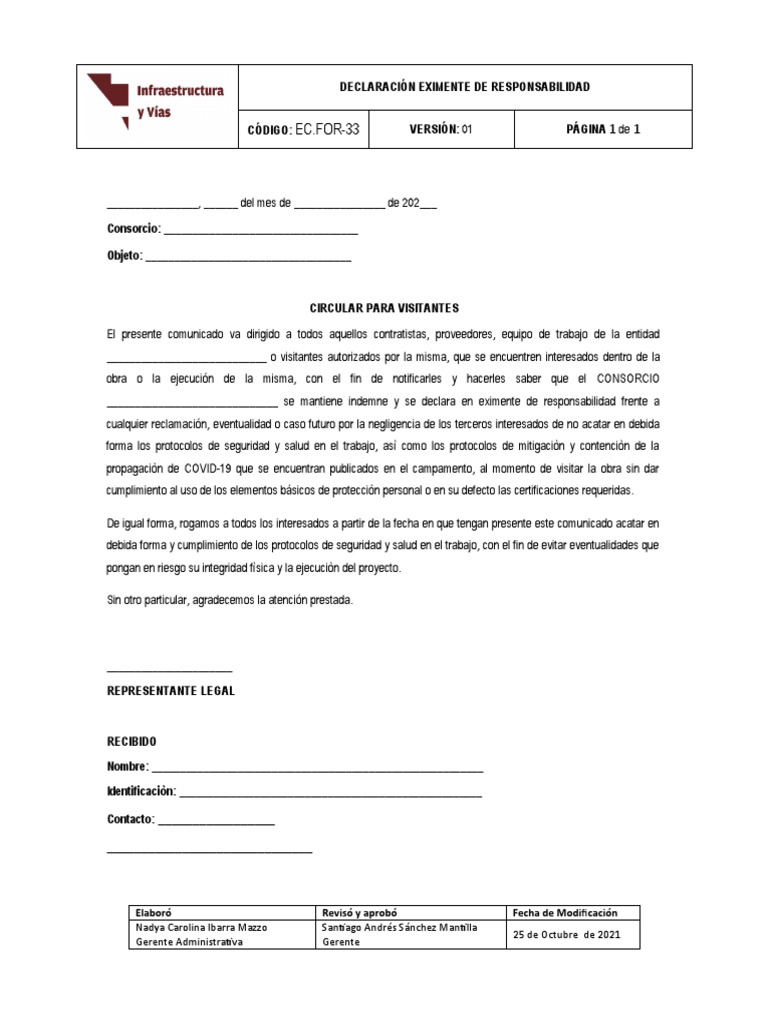 E.c.for-33 Declaración Eximente de Responsabilidad | PDF