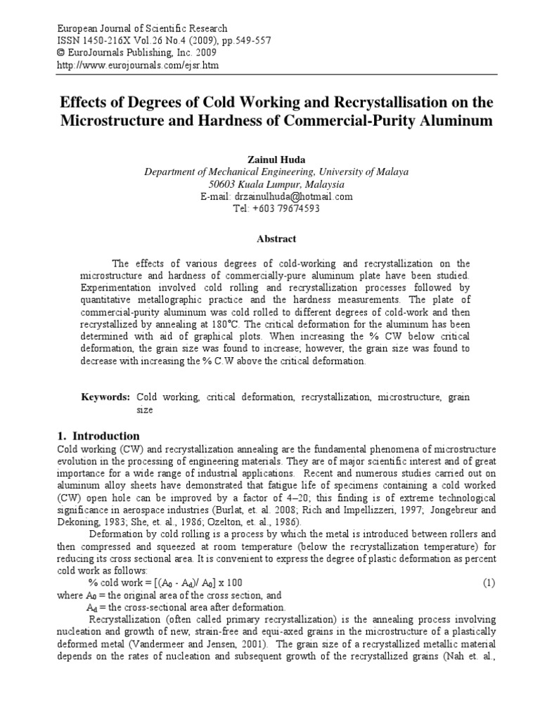 Effects of Degrees of Cold Working and Ion On The | PDF | Plasticity ...