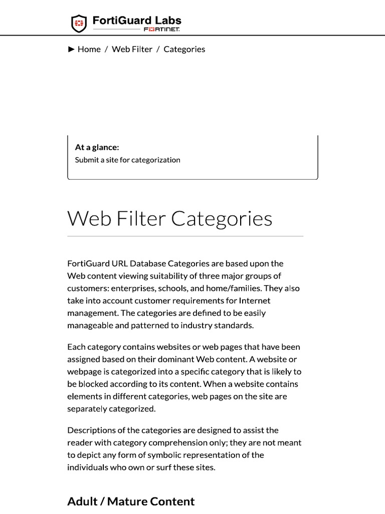 Web Filter Categories - FortiGuard | PDF